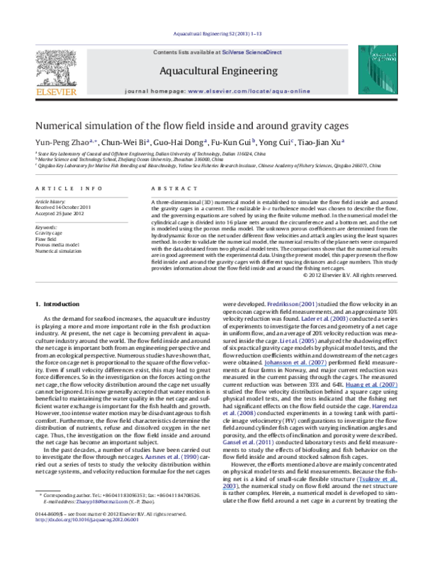 Pdf Numerical Simulation Of The Flow Field Inside And Around Gravity Cages