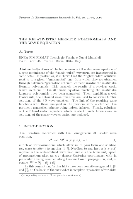 (PDF) THE RELATIVISTIC HERMITE POLYNOMIALS AND THE WAVE EQUATION