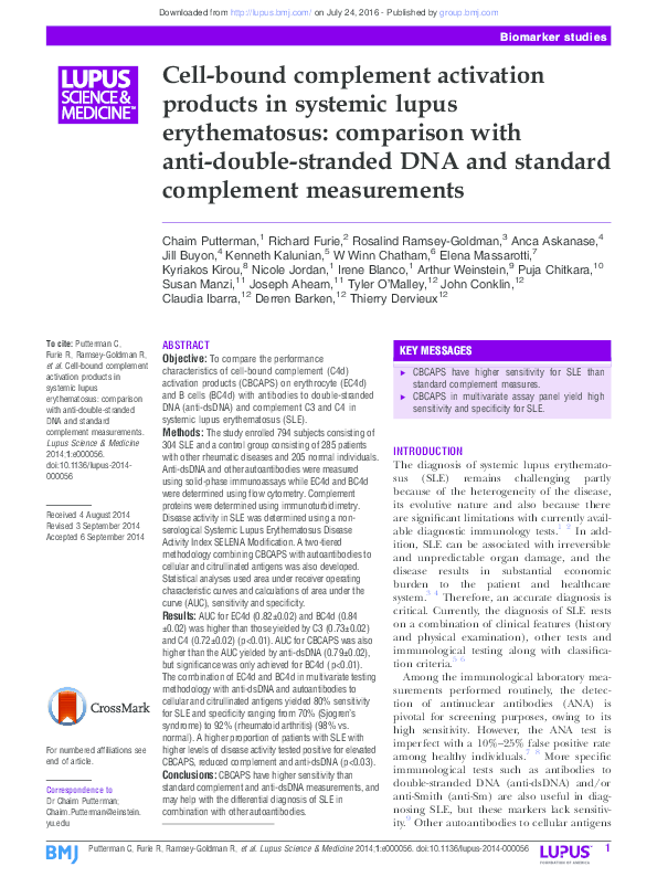 (PDF) Cell-bound complement activation products in systemic lupus ...