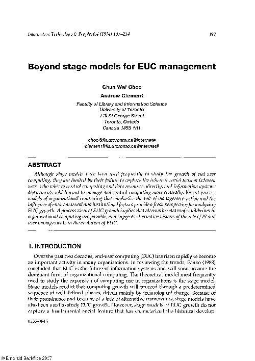(PDF) Beyond Stage Models for EUC Management | Andrew Clement and Chun ...