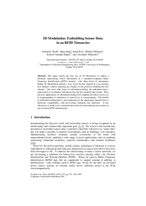 (PDF) ID Modulation: Embedding Sensor Data in an RFID Timeseries