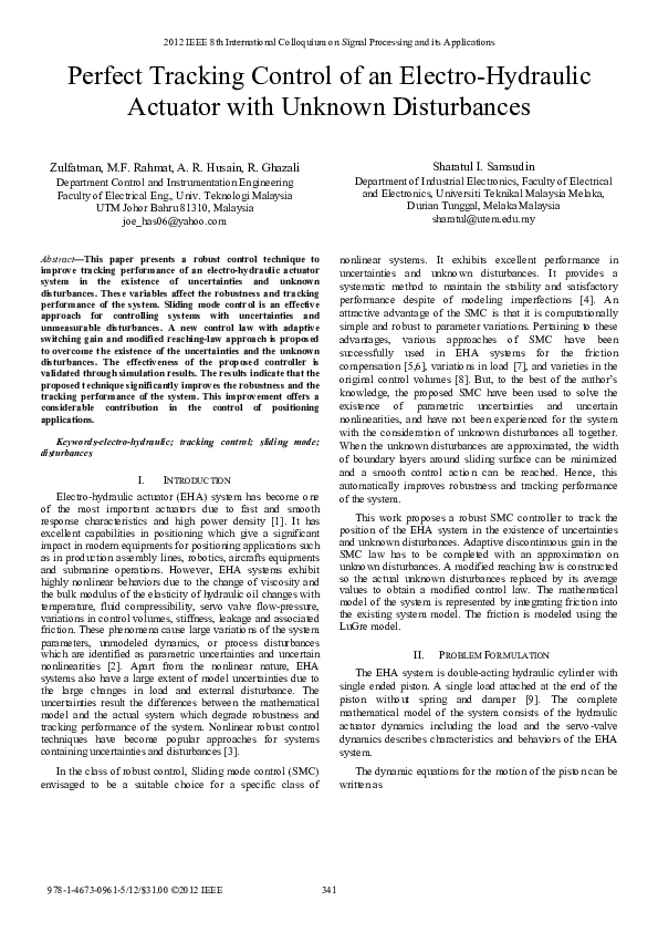 (PDF) Perfect tracking control of an electro-hydraulic actuator with ...
