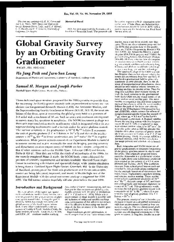 (PDF) Global gravity survey by an orbiting gravity gradiometer