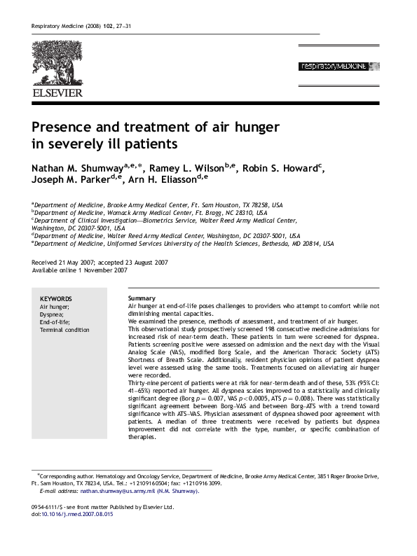(PDF) Presence and treatment of air hunger in severely ill patients