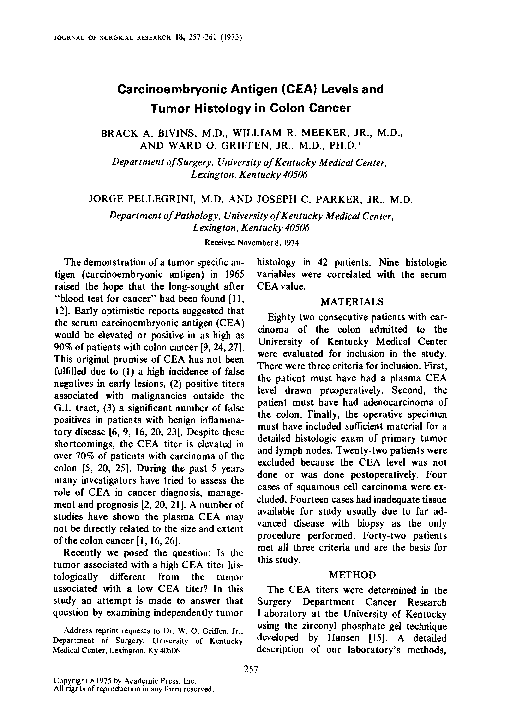 (PDF) Carcinoembryonic antigen (CEA) levels and tumor histology in ...