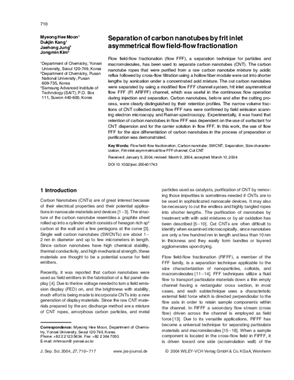 (PDF) Separation of carbon nanotubes by frit inlet asymmetrical flow ...