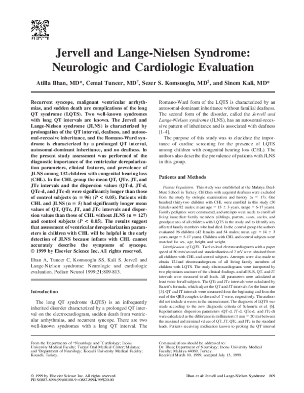 (PDF) Jervell and Lange-Nielsen syndrome: neurologic and cardiologic ...