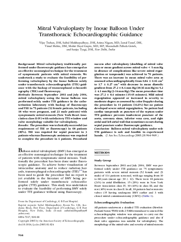 (PDF) Mitral Valvuloplasty by Inoue Balloon Under Transthoracic ...