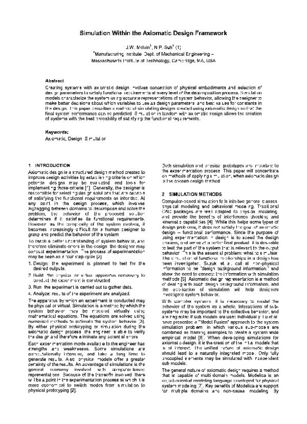 (PDF) Simulation Within the Axiomatic Design Framework