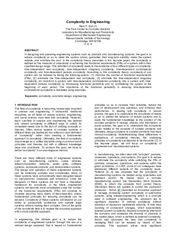 (PDF) Complexity in Engineering