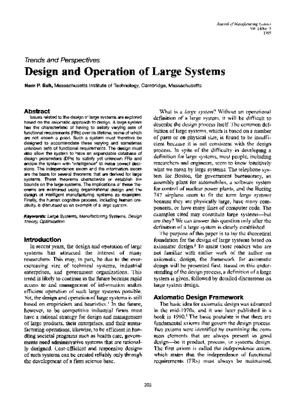 (PDF) Design and operation of large systems