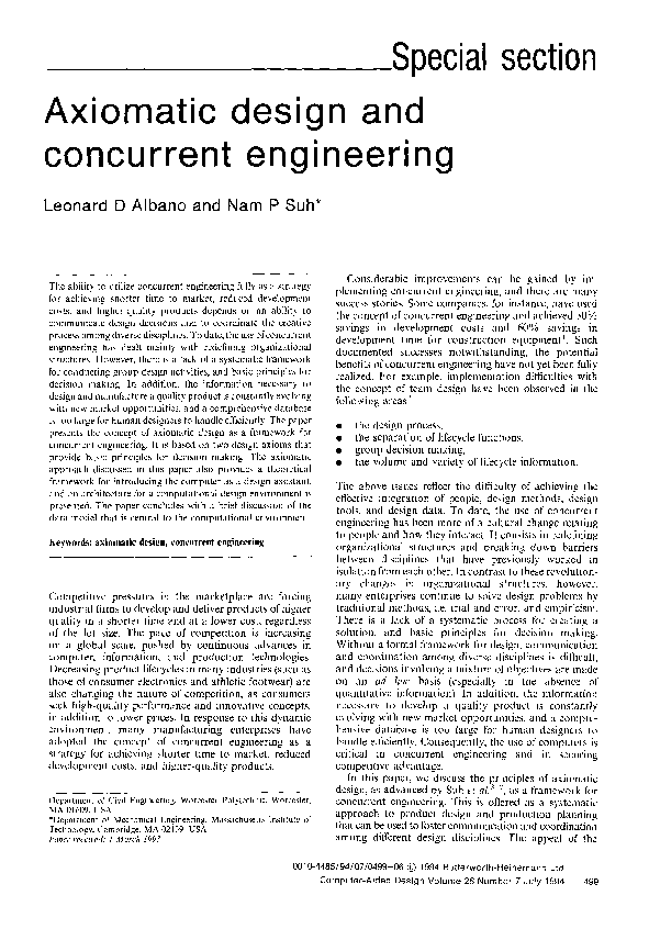 (PDF) Axiomatic design and concurrent engineering
