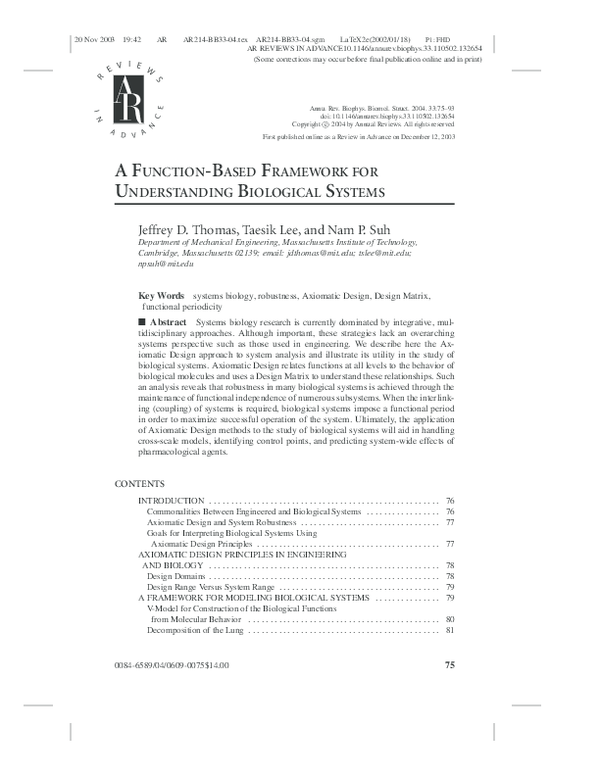Pdf A Function Based Framework For Understanding Biological Systems