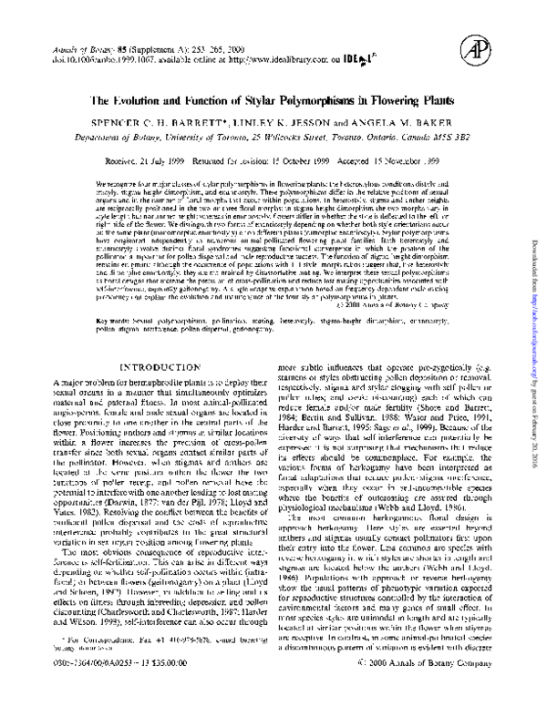 (PDF) The Evolution and Function of Stylar Polymorphisms in Flowering ...