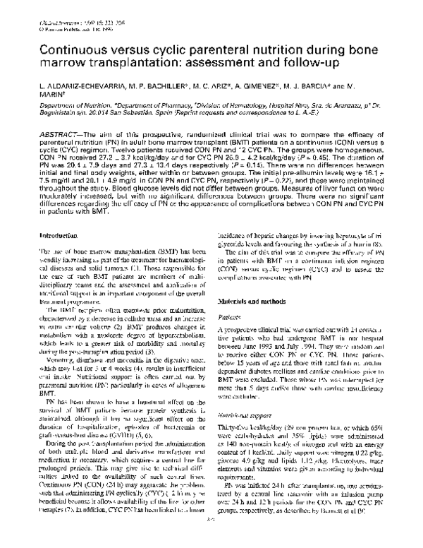 (PDF) Continuous versus cyclic parenteral nutrition during bonemarrow ...