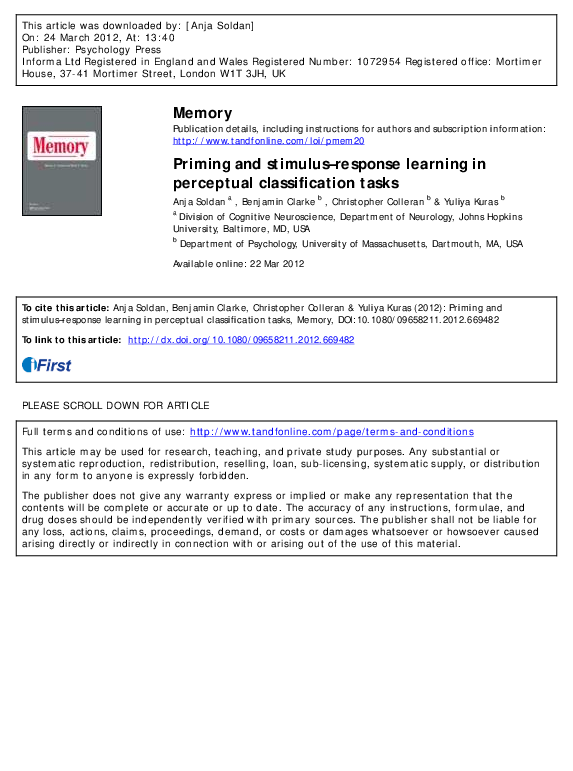 (PDF) Priming and stimulus–response learning in perceptual ...