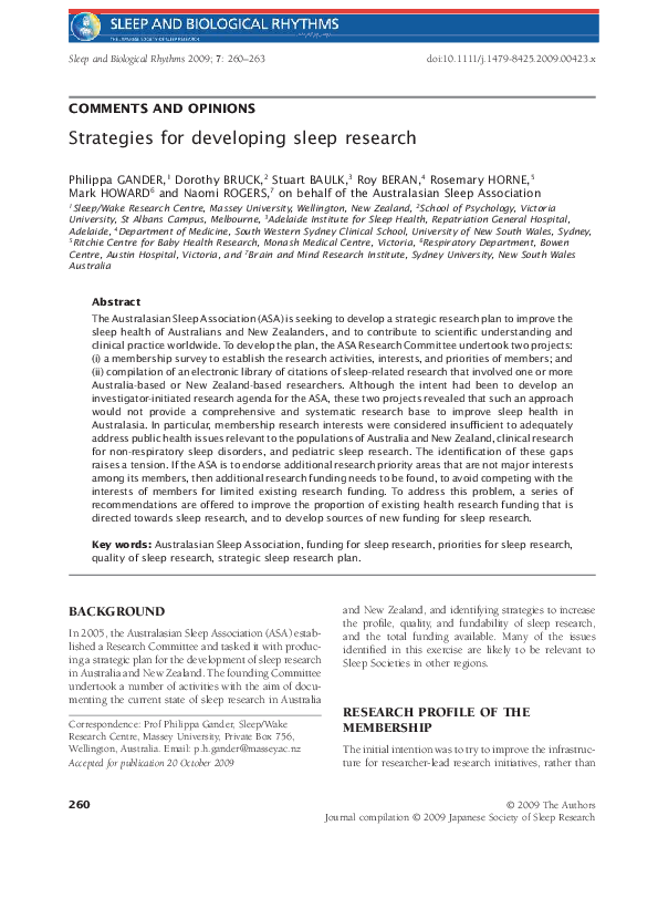 (PDF) Strategies for developing sleep research