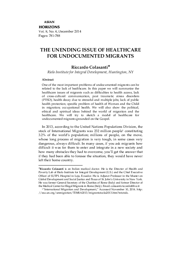 (PDF) The Unending Issue of Healthcare for Undocumented Migrants