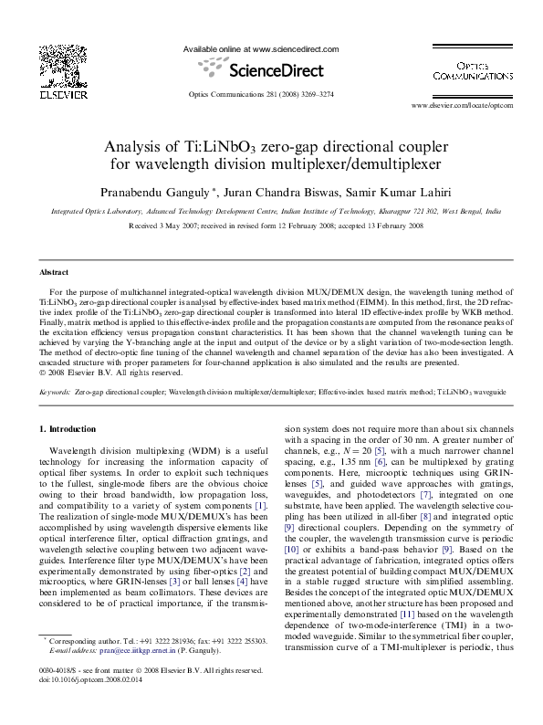 (PDF) Analysis of Ti:LiNbO3 zero-gap directional coupler for wavelength division multiplexer ...