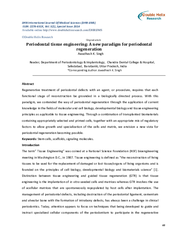 (PDF) Periodontal tissue engineering: A new paradigm for periodontal ...