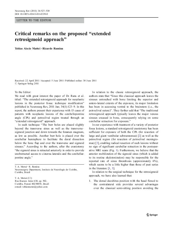 (PDF) Critical remarks on the proposed “extended retrosigmoid approach