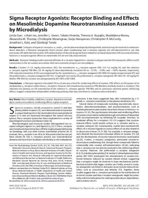 (PDF) Sigma Receptor Agonists: Receptor Binding and Effects on ...