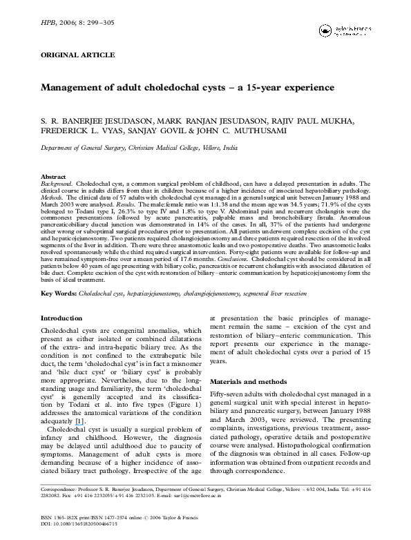 (PDF) Management of adult choledochal cysts – a 15-year experience