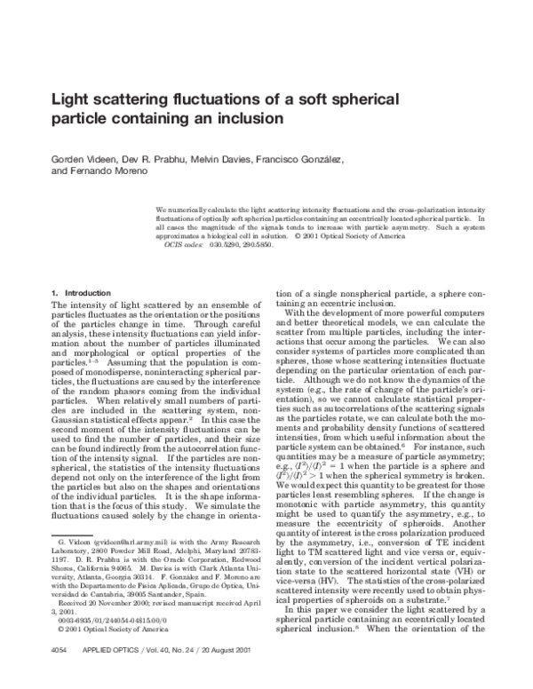 (PDF) Light Scattering Fluctuations of a Soft Spherical Particle ...