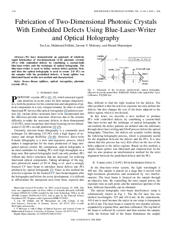 (PDF) Fabrication of Two-Dimensional Photonic Crystal Single-Defect Cavities and their ...