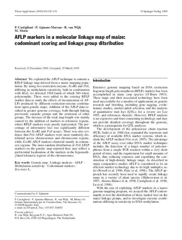(PDF) AFLP markers in a molecular linkage map of maize: codominant ...