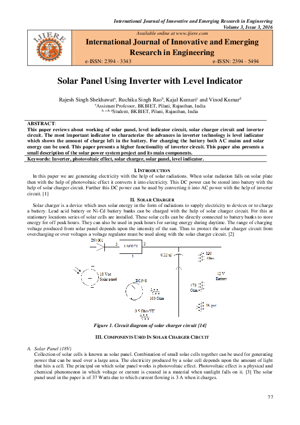 (PDF) Solar Panel Using Inverter with Level Indicator
