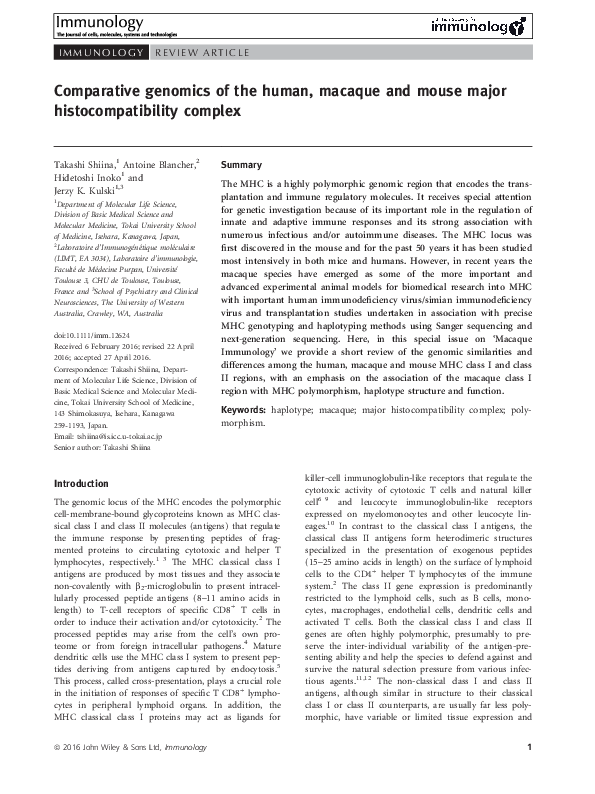 (PDF) Comparative genomics of the human, macaque and mouse major ...