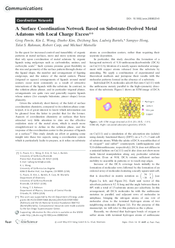 Pdf A Surface Coordination Network Based On Substrate Derived Metal