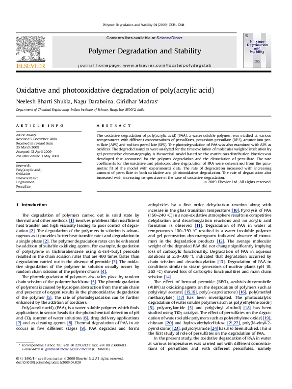 (PDF) Oxidative and photooxidative degradation of poly(acrylic acid