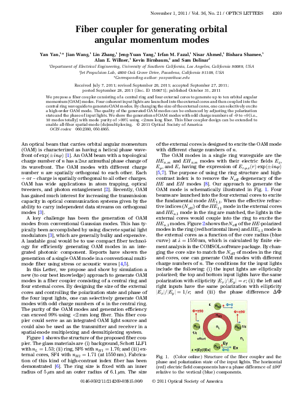 (PDF) Fiber coupler for generating orbital angular momentum modes