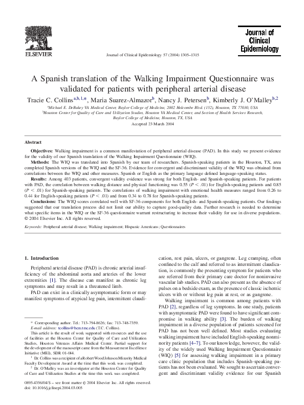 (PDF) A Spanish translation of the Walking Impairment Questionnaire was ...