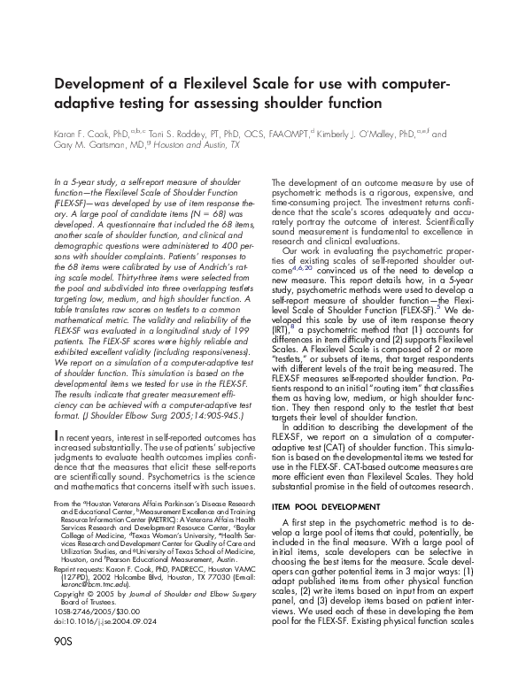 (PDF) Development of a Flexilevel Scale for use with computer- adaptive ...