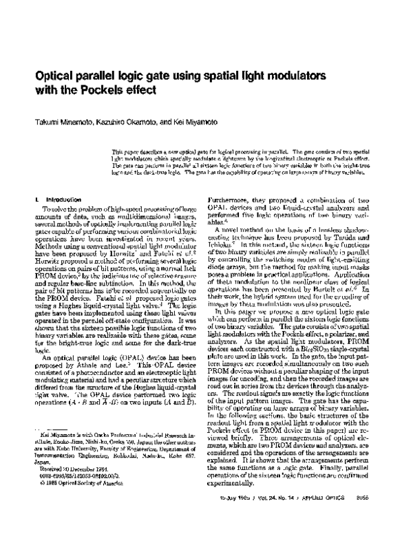 Pdf Optical Parallel Logic Gate Using Spatial Light Modulators With