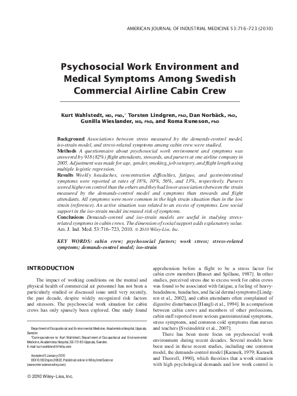 (PDF) Psychosocial work environment and medical symptoms among Swedish ...
