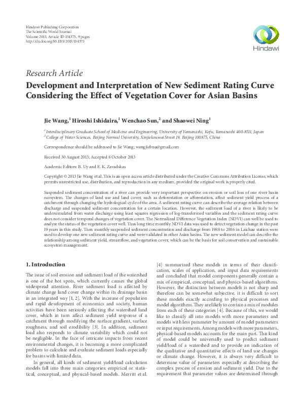 (PDF) Development and Interpretation of New Sediment Rating Curve Considering the Effect of ...