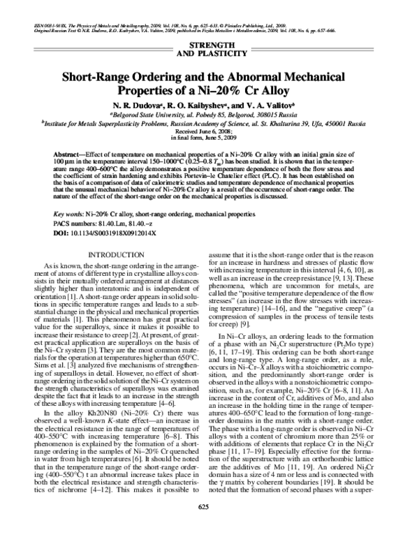 (PDF) Short-range ordering and the abnormal mechanical properties of a ...