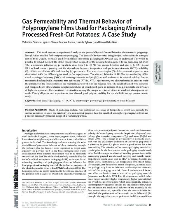 (PDF) Gas Permeability and Thermal Behavior of Polypropylene Films Used ...