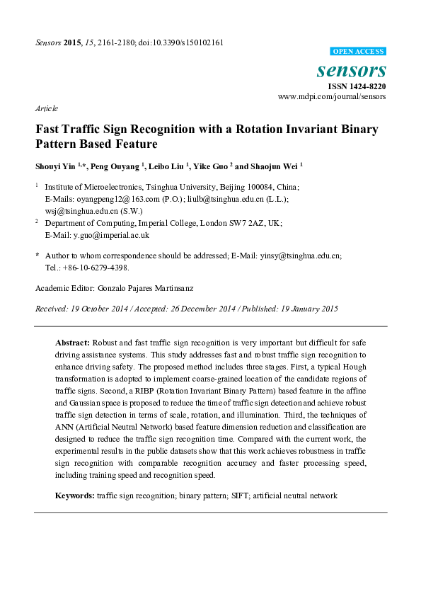 Fast Traffic Sign Recognition With A Rotation Invariant Binary Pattern Based Feature