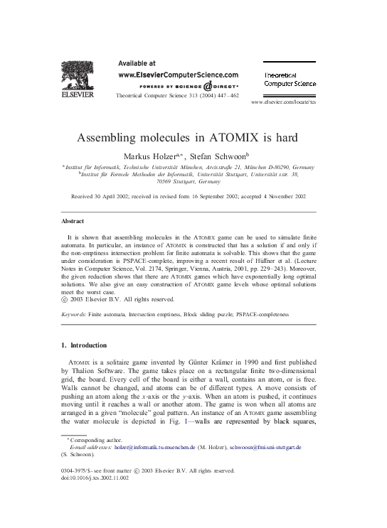 (PDF) Assembling molecules in ATOMIX is hard