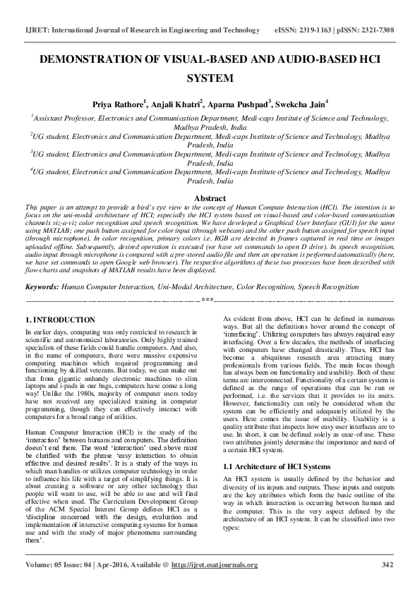 (PDF) DEMONSTRATION OF VISUAL-BASED AND AUDIO-BASED HCI SYSTEM