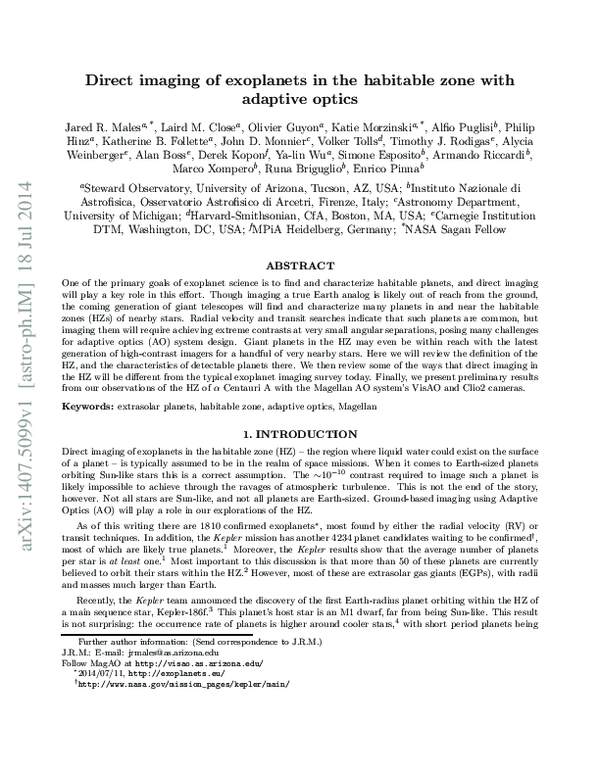 (PDF) Direct imaging of exoplanets in the habitable zone with adaptive ...