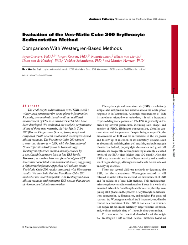(PDF) Evaluation of the Ves-Matic Cube 200 Erythrocyte Sedimentation ...