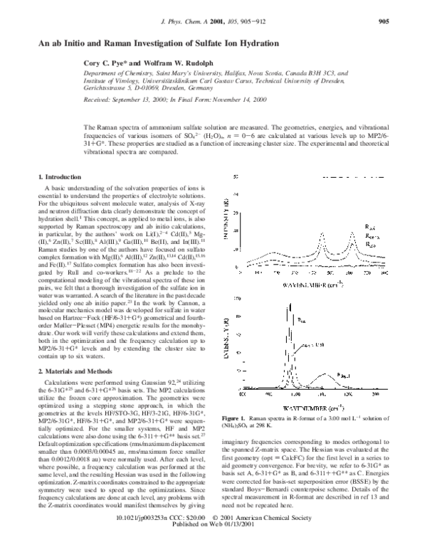 Pdf An Ab Initio And Raman Investigation Of Sulfate Ion Hydration