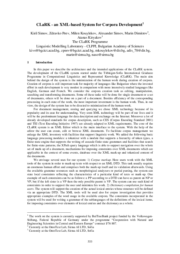 (PDF) CLaRK - an XML-based System for Corpora Development 1