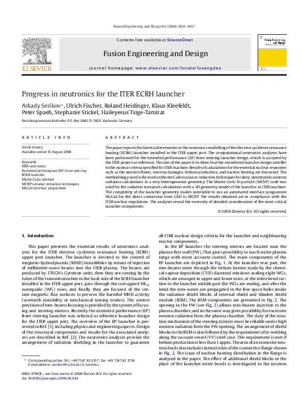 Pdf Progress In Neutronics For The Iter Ecrh Launcher